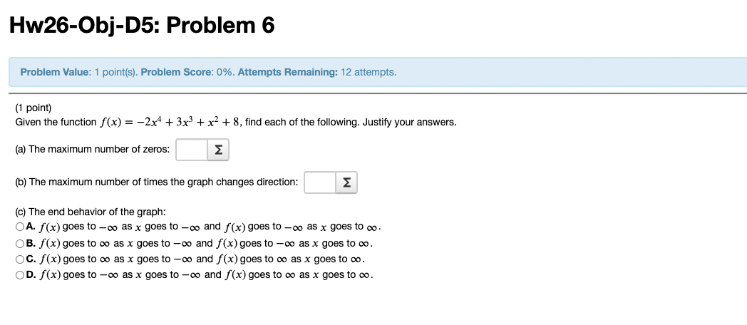 Solved Hw26 Obj D5 Problem 6 Problem Value 1 Points 