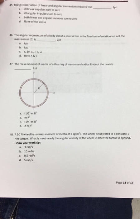Solved Using conservation of linear and angular momentum | Chegg.com