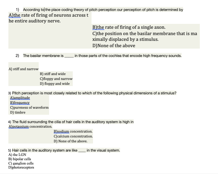 Solved 1) According to the place coding theory of pitch | Chegg.com
