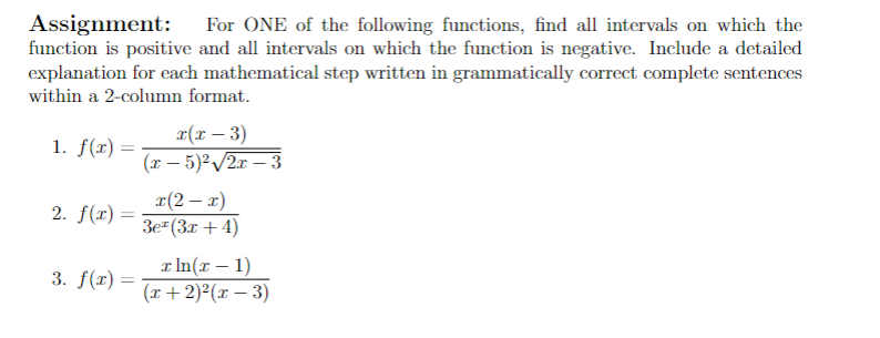 Solved Assignment: For ONE of the following functions, find | Chegg.com