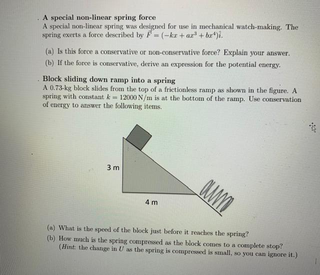 Solved A special non-linear spring force A special | Chegg.com