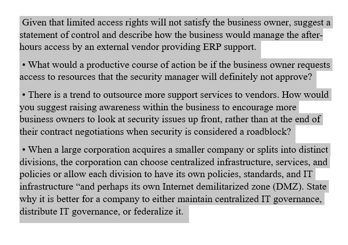 Solved Given that limited access rights will not satisfy the | Chegg.com