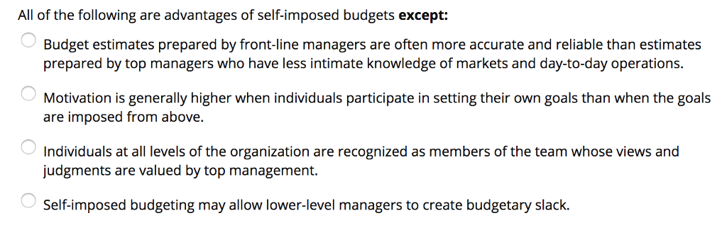 Solved All of the following are advantages of self-imposed | Chegg.com