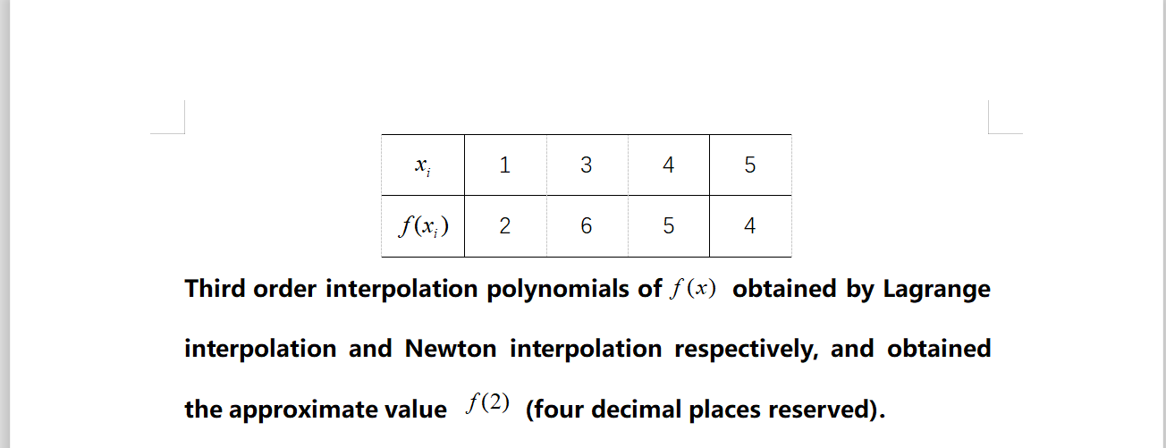 Solved x 1 3 4 5 f(x;) 2 0 5 4 Third order interpolation | Chegg.com
