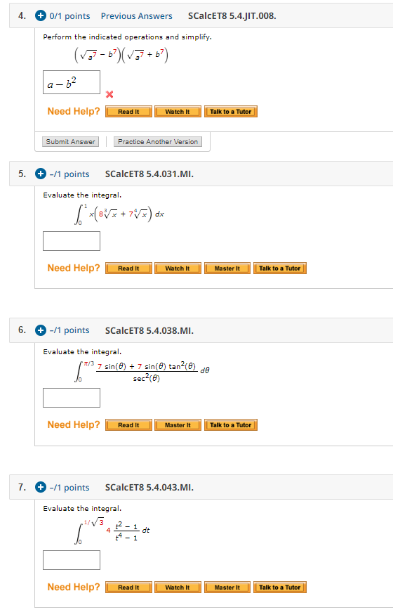 Solved 4. + 0/1 points Previous Answers SCalcET8 | Chegg.com