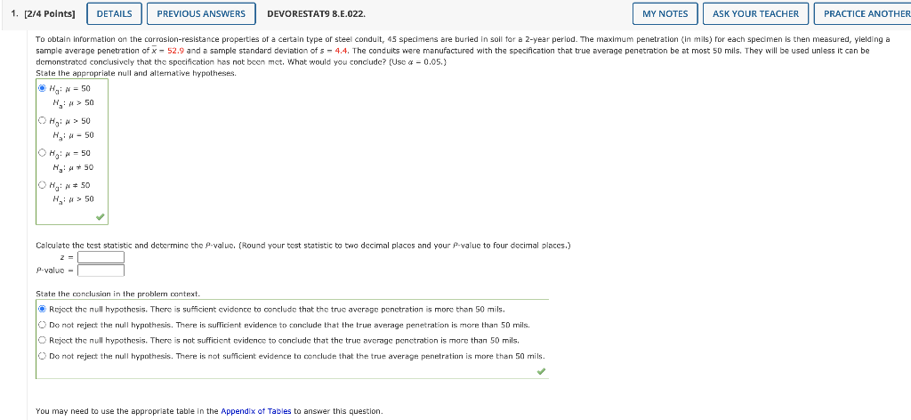 Solved 1. [2/4 Points] DETAILS PREVIOUS ANSWERS DEVORESTAT9 | Chegg.com