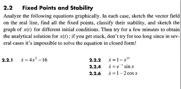 Solved 2.2 Fixed Points and Stability Analyze the following | Chegg.com