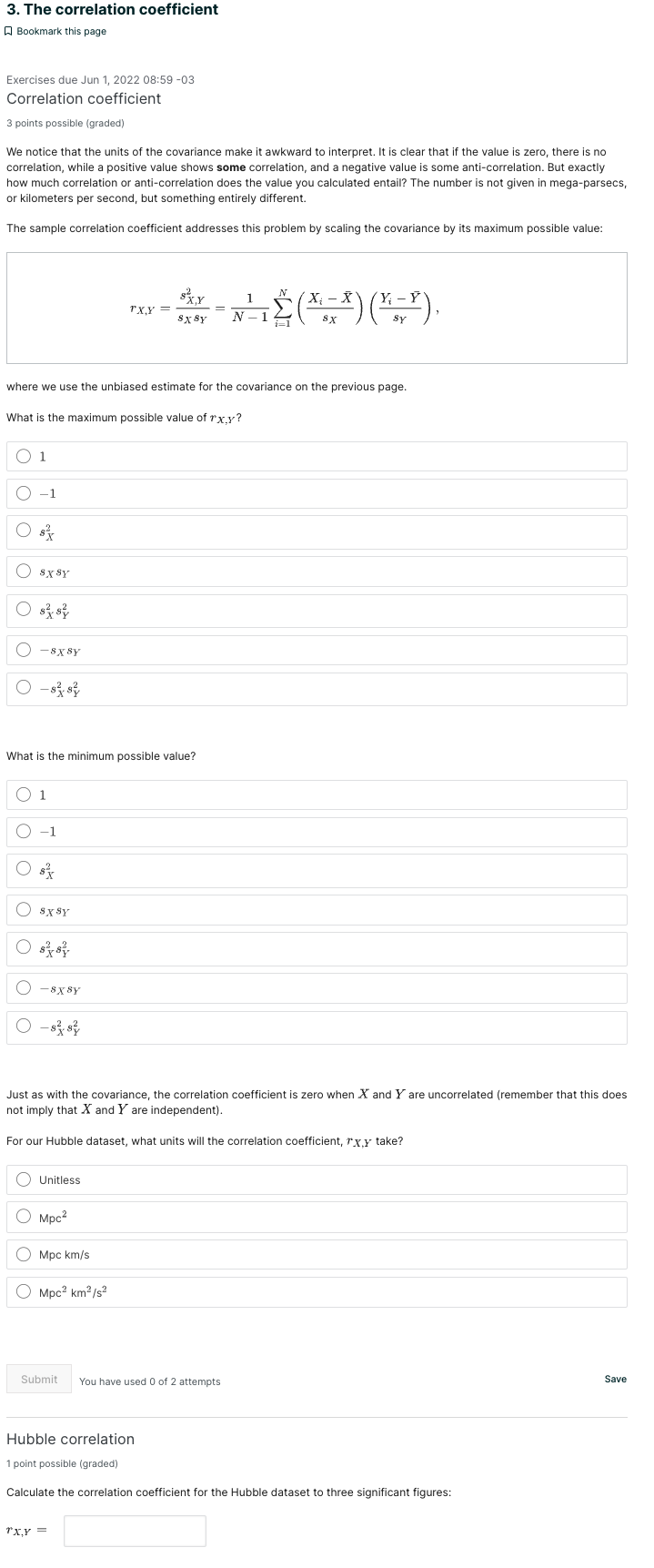 Solved 3. The correlation coefficient Bookmark this page | Chegg.com
