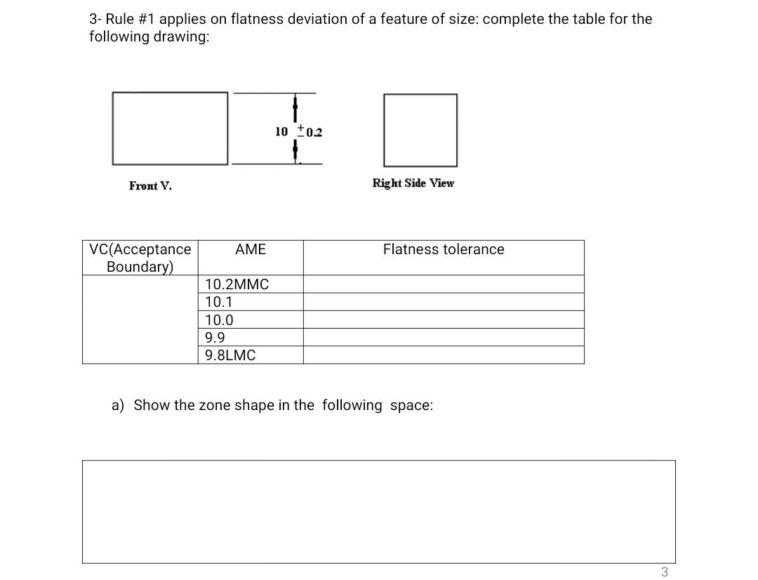 Solved 3- Rule #1 applies on flatness deviation of a feature | Chegg.com