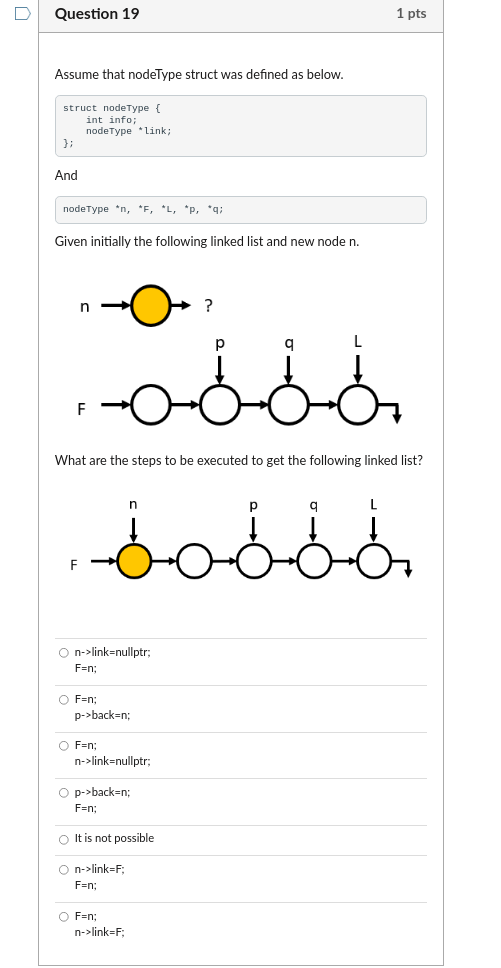 Solved | Question 19 1 pts Assume that nodeType struct was | Chegg.com