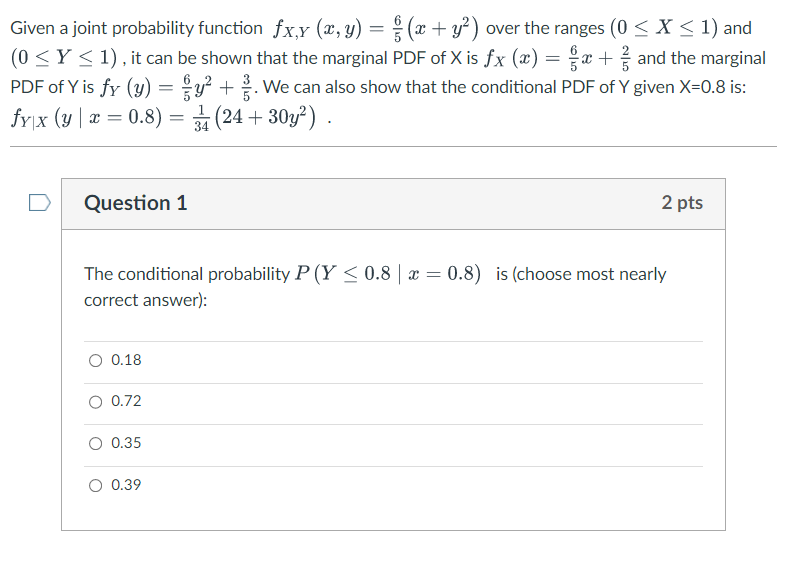 Solved Given a joint probability function fX,Y(x,y)=56(x+y2) | Chegg.com