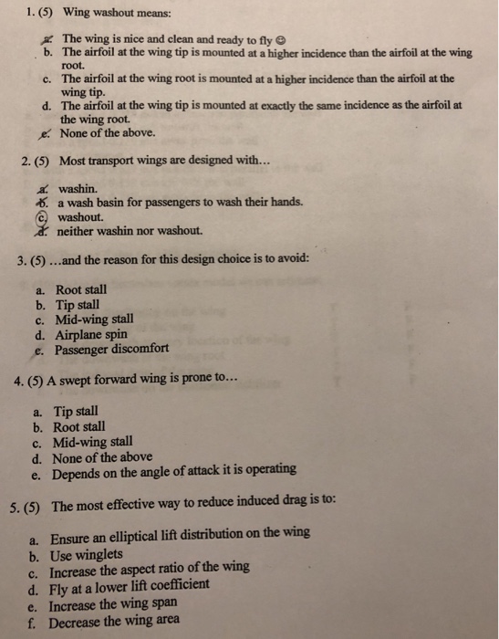 Solved 1.(5) Wing washout means: The wing is nice and clean | Chegg.com