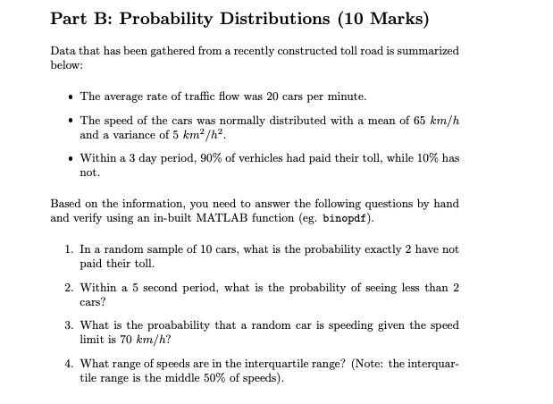 Solved Part B: Probability Distributions (10 Marks) Data | Chegg.com
