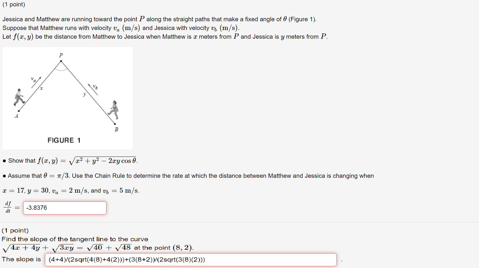 Solved Jessica and Matthew are running toward the point PP | Chegg.com