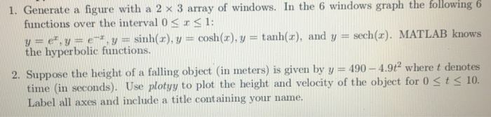 Solved 1. Generate a figure with a 2 x 3 array of windows. | Chegg.com
