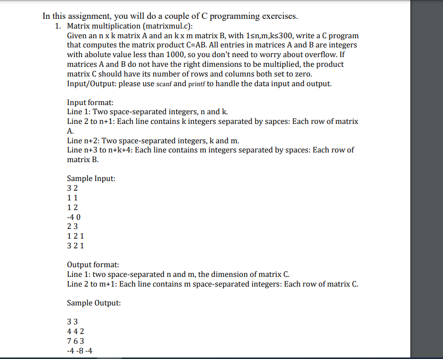 Solved In this assignment, you will do a couple of C | Chegg.com