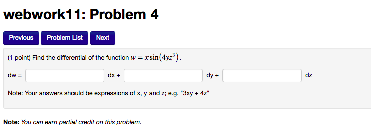 Solved webwork11: Problem 4 Previous Problem List Next (1 | Chegg.com