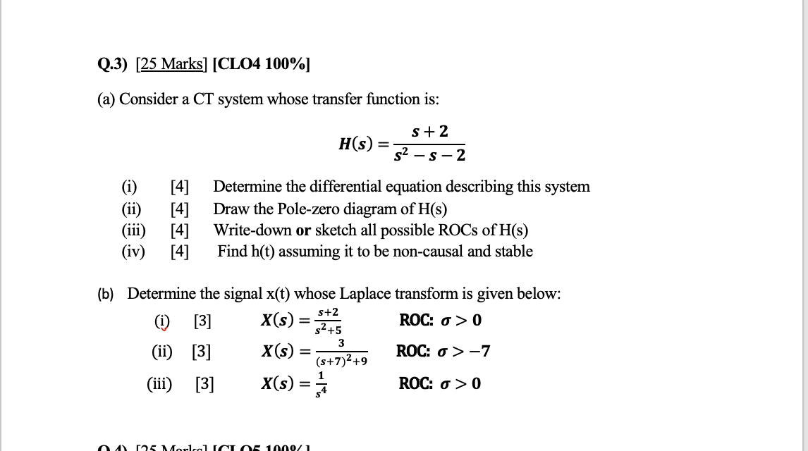 Solved Q.3) (25 Marks) (CLO4 100%] (a) Consider a CT system | Chegg.com