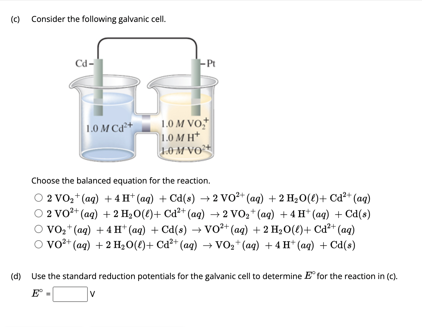 Solved A Consider The Following Galvanic Cell Choose The