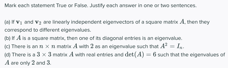Solved Mark each statement True or False. Justify each | Chegg.com