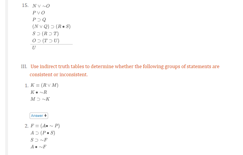 Use indirect truth tables to determine whether the | Chegg.com