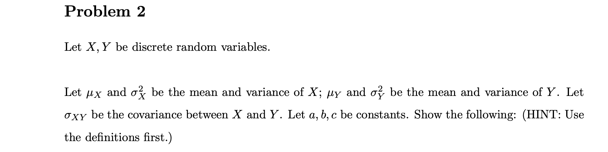 Solved Let X,Y be discrete random variables. Let μX and σX2 | Chegg.com