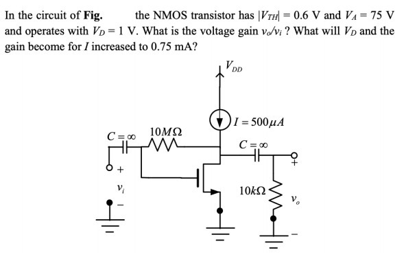 Solved In the circuit of Fig. the NMOS transistor has |VTH = | Chegg.com