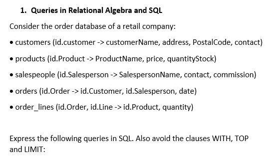 Solved 1. Queries in Relational Algebra and SQL Consider the | Chegg.com