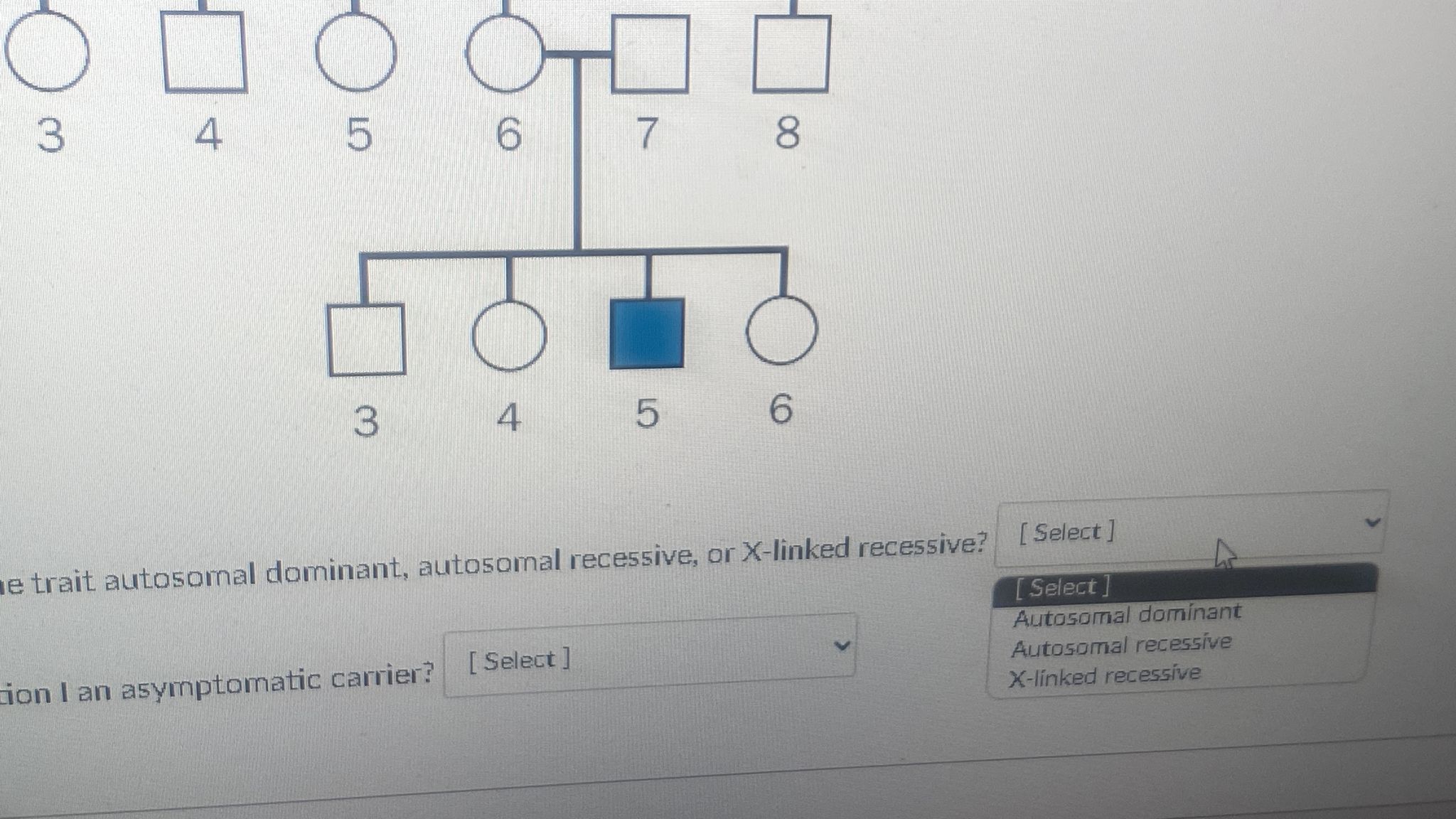 Based on this pedigree, is the trait autosomal | Chegg.com