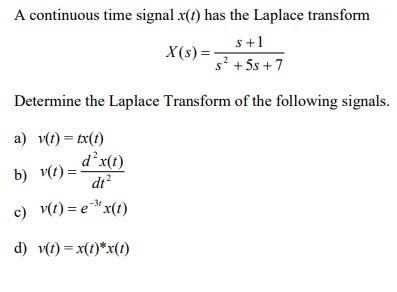 Solved A continuous time signal x(t) has the Laplace | Chegg.com