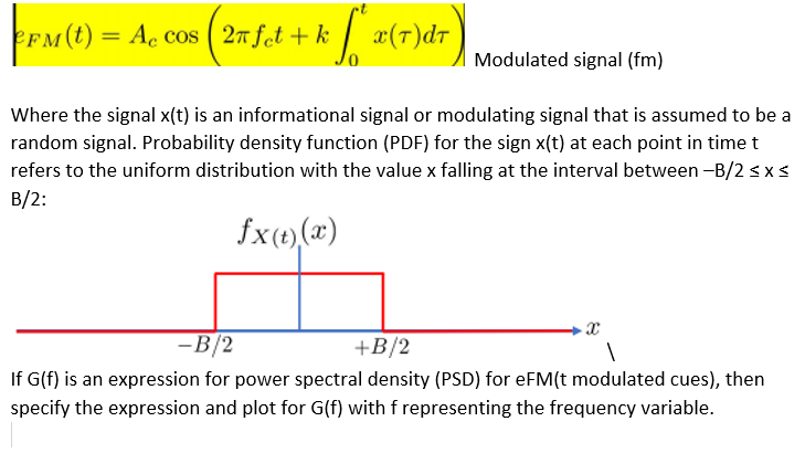 fem(t) = Ac cos ( 27 fet+k S xr Modulated signal (fm) | Chegg.com