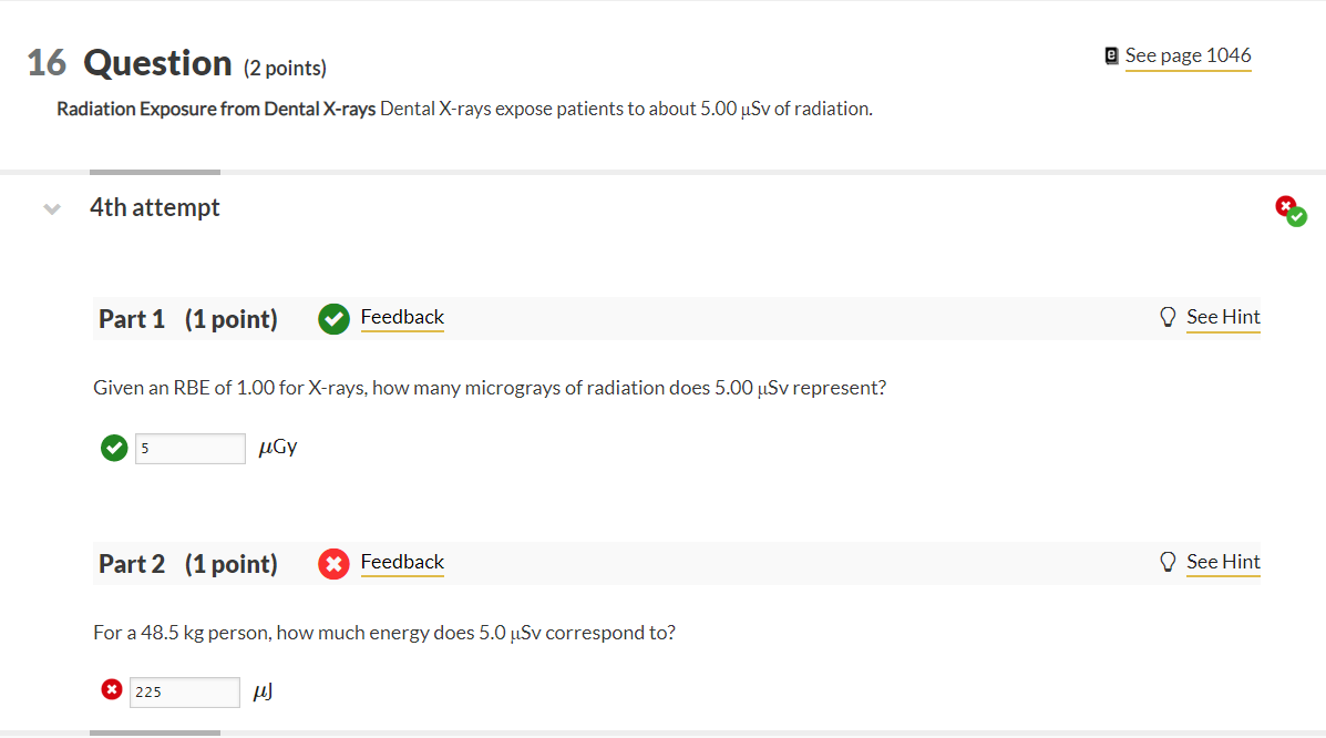 Solved e See page 1046 16 Question (2 points) Radiation | Chegg.com
