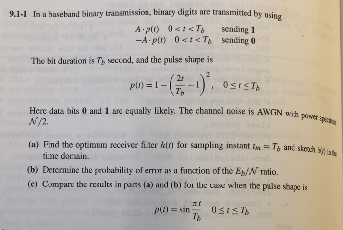 In a baseband binary transmission, binary digits are | Chegg.com