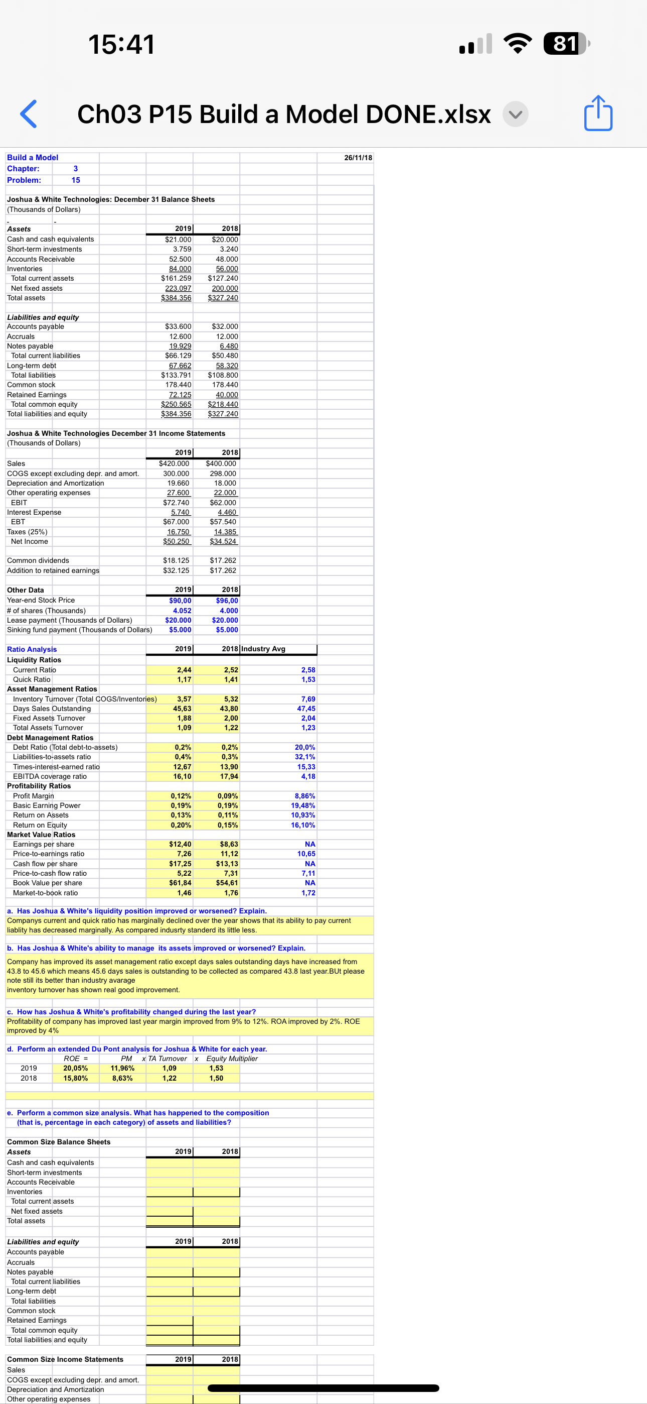 Ch03 P15 Build a Model DONE.xIsxCh06 P15 Build a | Chegg.com