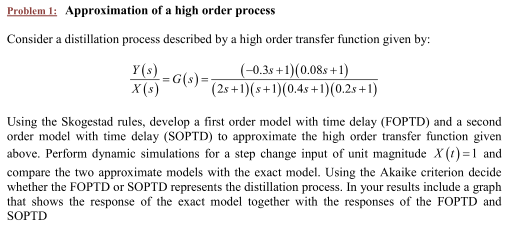 Problem l: Approximation of a high order process | Chegg.com