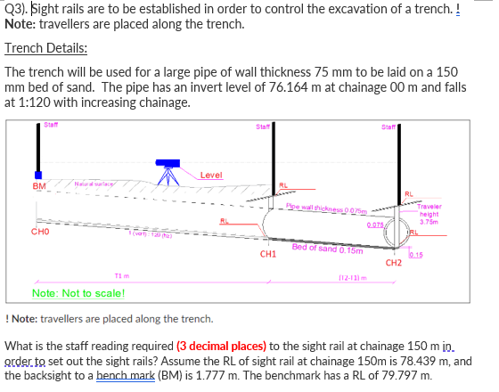 Solved Q3). Sight rails are to be established in order to | Chegg.com