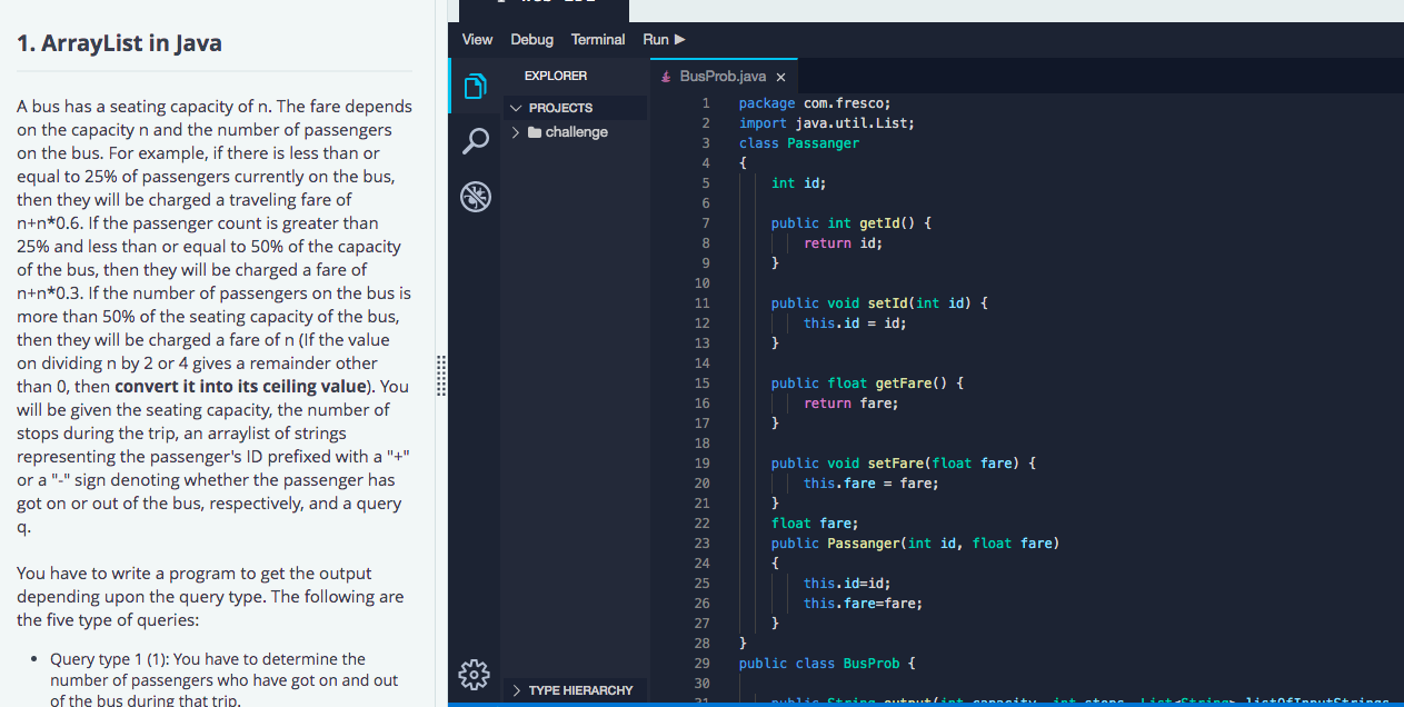 Solved 1. ArrayList in Java View Debug Terminal Run EXPLORER | Chegg.com