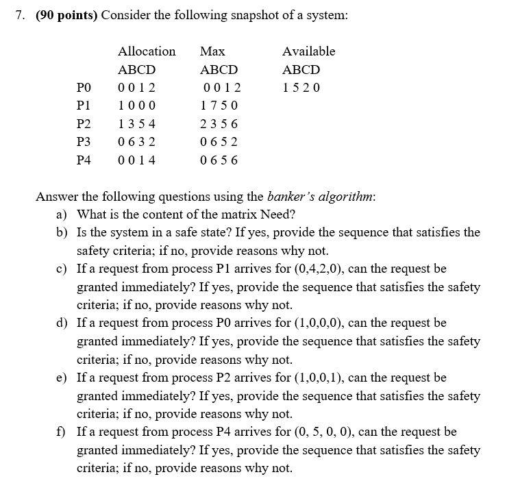 Solved 7. (90 points) Consider the following snapshot of a | Chegg.com Solved 7. (90 points) Consider the following snapshot of a | Chegg.com