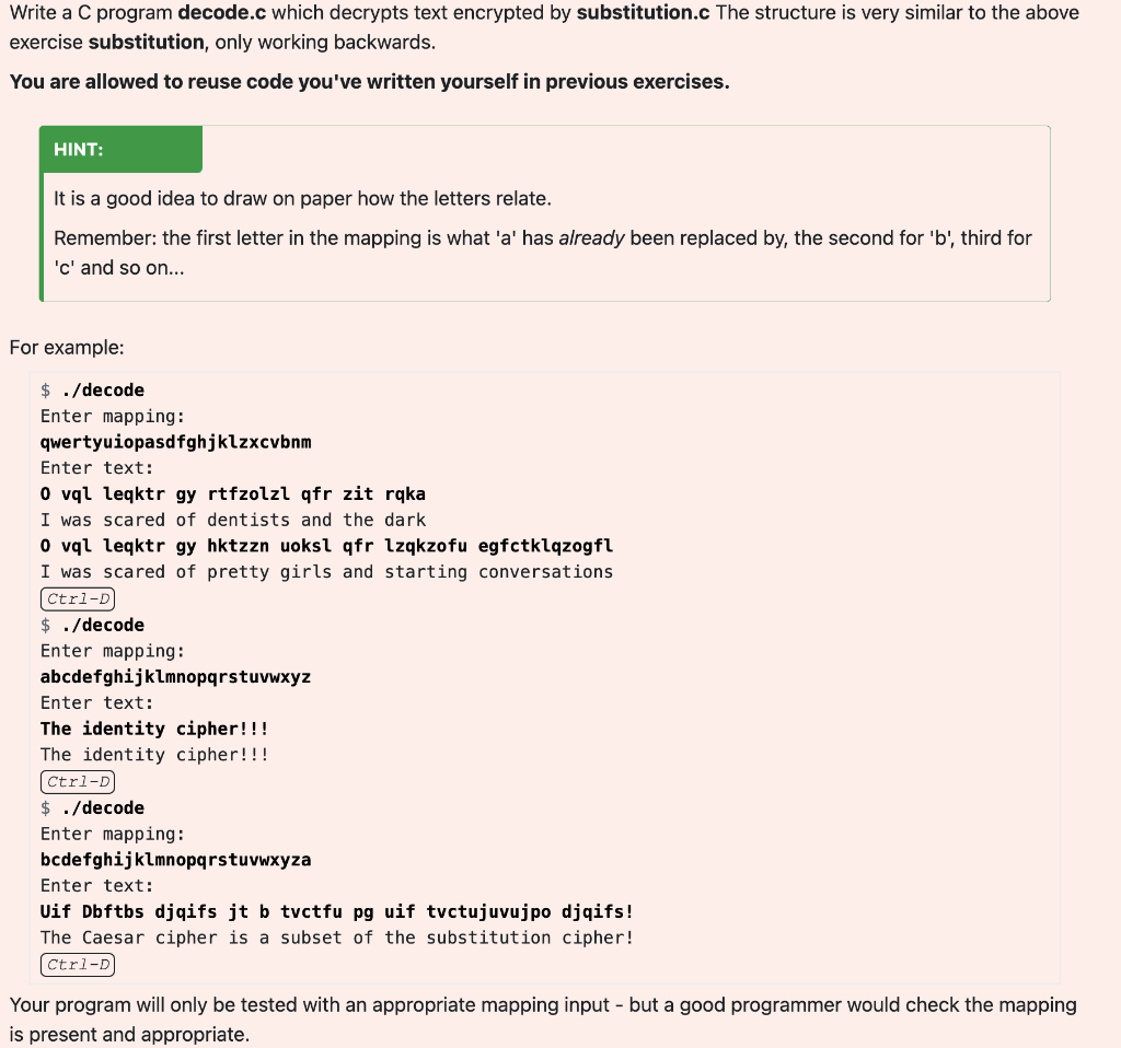 Solved Write A C Program Decode C Which Decrypts Text