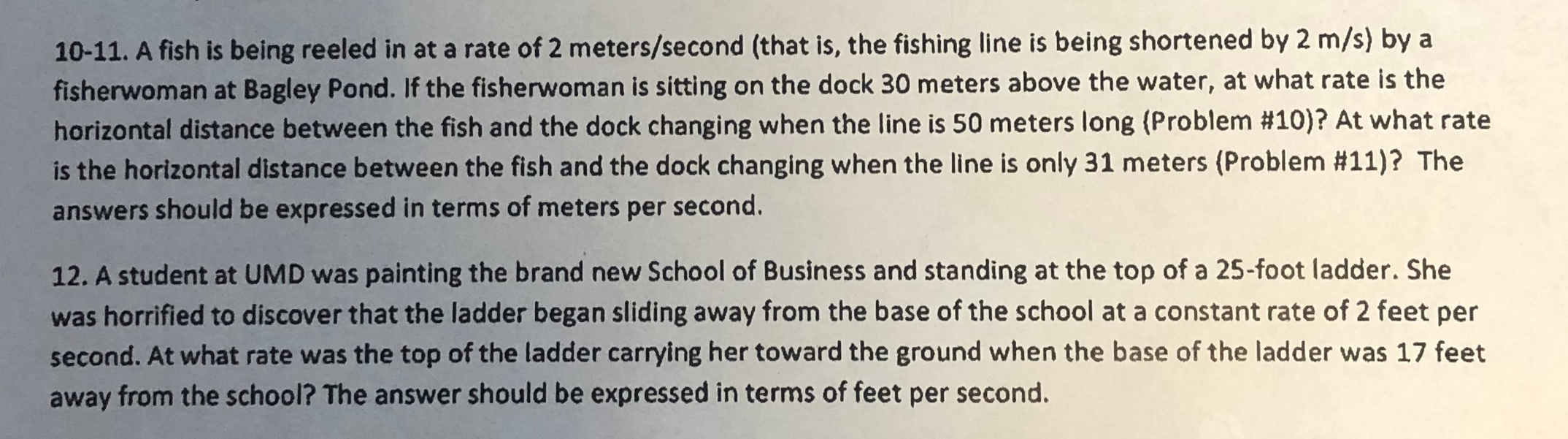 Solved 10-11. A fish is being reeled in at a rate of 2 | Chegg.com