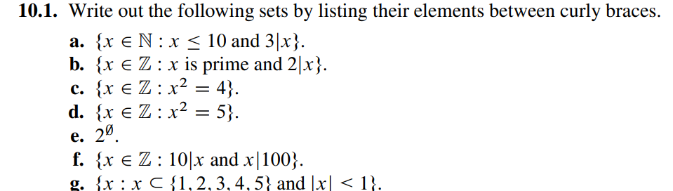 Solved 0.1. Write out the following sets by listing their | Chegg.com