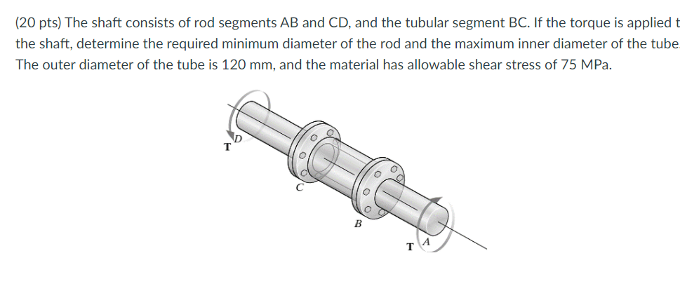 Solved (20 pts) The shaft consists of rod segments AB and | Chegg.com