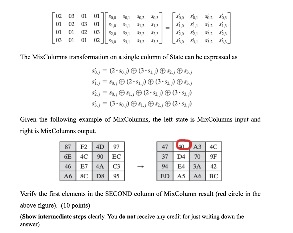 Solved In MixColumns transformation, each byte of a column | Chegg.com