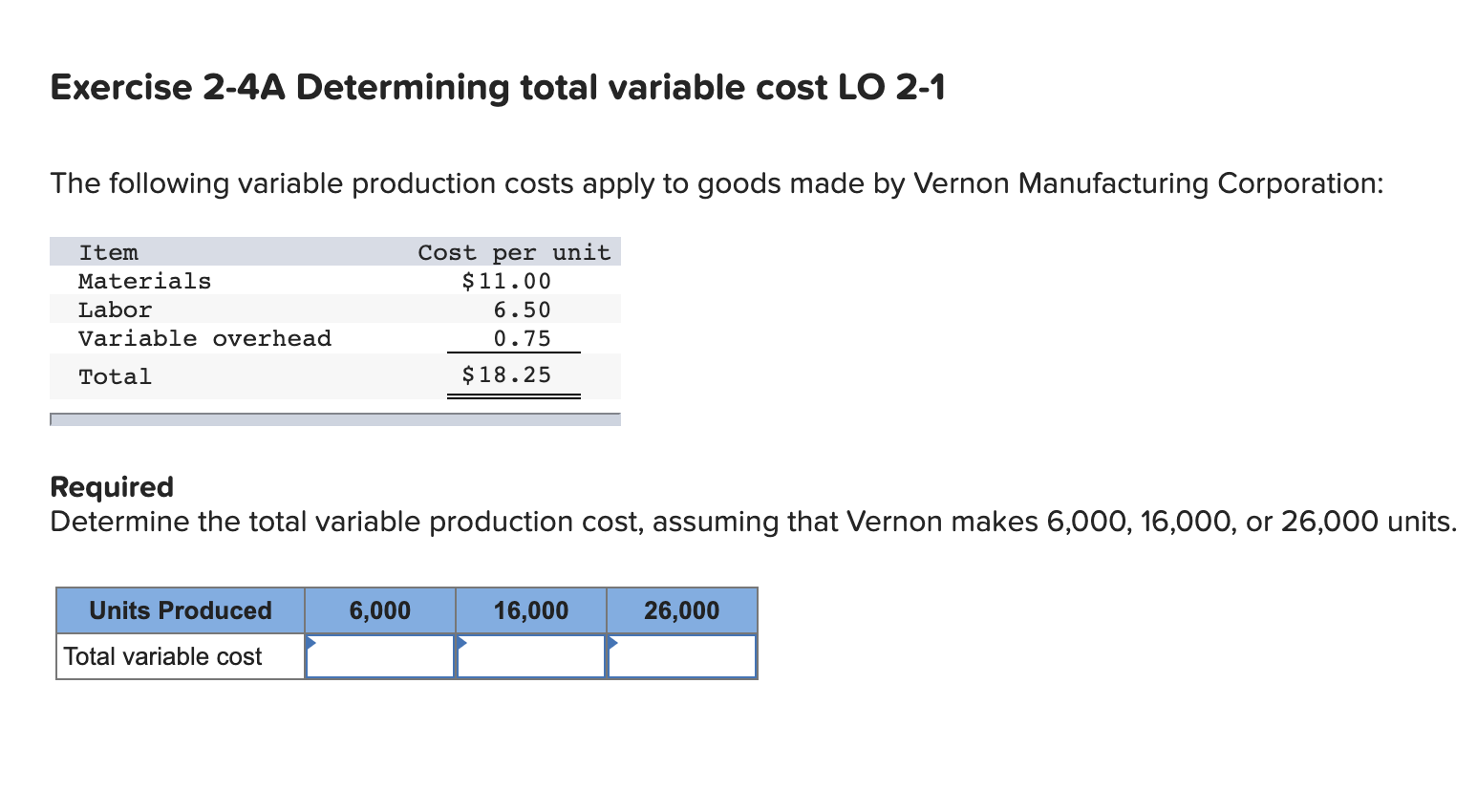Solved Exercise 2-4A Determining total variable cost LO 2-1 | Chegg.com