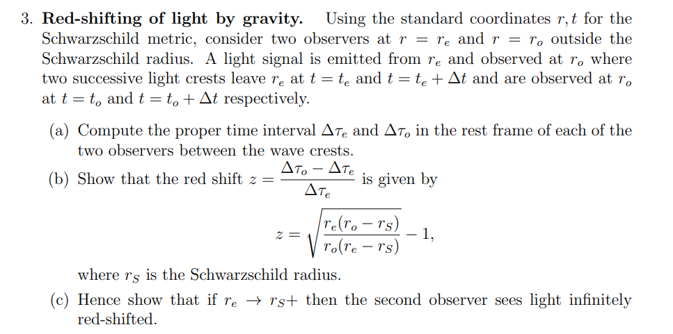 Solved Red-shifting of light by gravity. Using the standard | Chegg.com