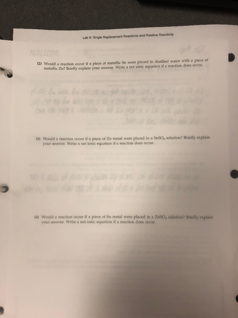 Solved Lab 6: Single Replacement Reactions and Relative | Chegg.com