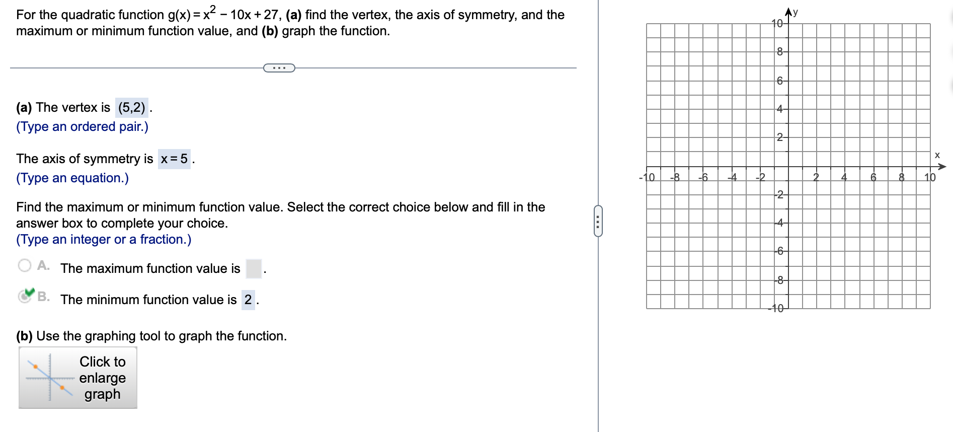 Solved For the quadratic function g(x)=x2−10x+27, (a) find | Chegg.com
