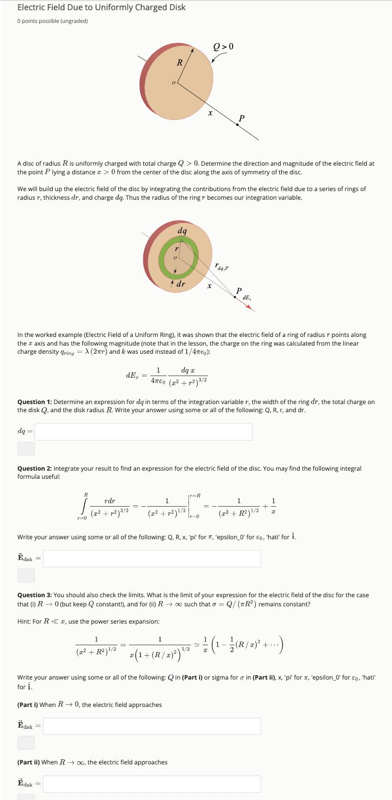 Solved Electric Field Due to Uniformly Charged Disk 0 points | Chegg.com