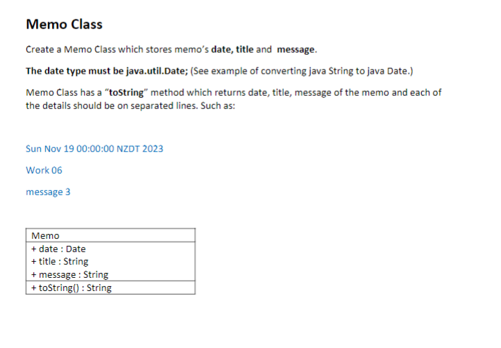 Memo Class Create a Memo Class which stores memo's | Chegg.com