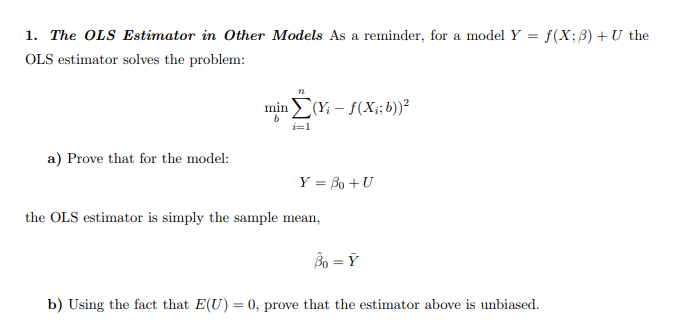 Solved 1. The OLS Estimator in Other Models As a reminder, | Chegg.com